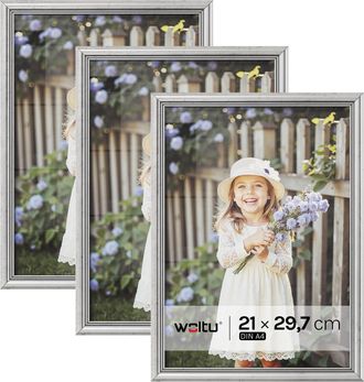 Woltu Bilderrahmen 21x29,7cm DIN A4 3er Set Fotorahmen Holzrahmen mit Passepartout, zum vertikalen oder horizontalen Aufh&auml;ngen/Aufstellen, Posterrahmen Coll