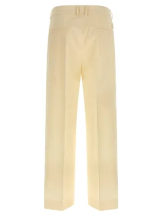 Moncler Tailored Cotton Gabardine Trousers - Cream