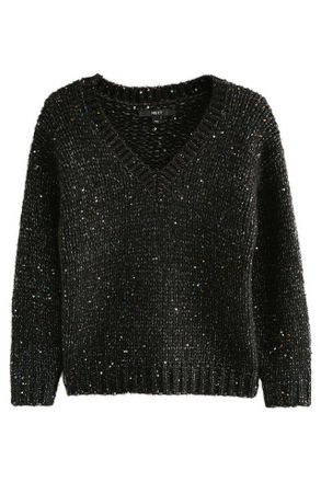 Next V-Ausschnitt-Pullover Grobstrickpullover mit Pailletten und V-Ausschnitt (1-tlg)