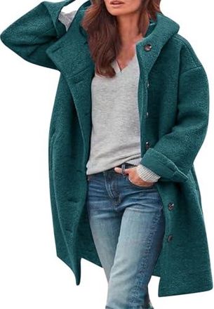 Generic Manteaux dhiver en laine pour femme - Grande taille - Trench à simple boutonnage - Avec capuche - Manches longues - Ouvert sur le devant - Cardigan un
