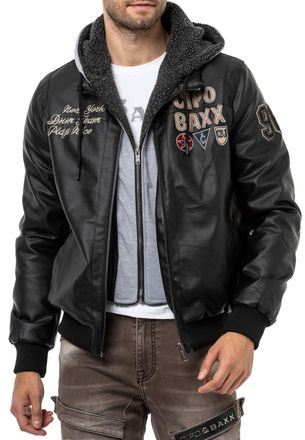 Cipo & Baxx Herren Mantel CM215 Schwarz - Stylische Winterjacke im modernen Design mit warmem Innenfutter, abnehmbarer Kapuze und funktionalen Details f&uuml;r kalte T