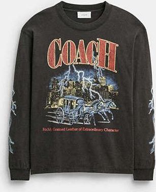 Coach Metalisches Relaxed Langarm-T-Shirt f&uuml;r M&auml;nner in Schwarz, Gr&ouml;&szlig;e Mittel | Baumwolle