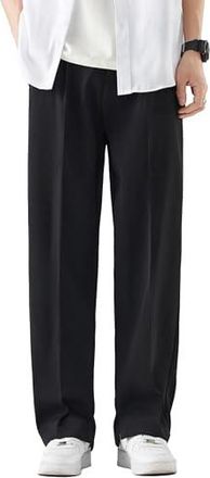 Generic Pantalon confortable en soie glac&eacute;e flexible et d&eacute;contract&eacute; pour homme Coupe droite L&eacute;ger Pantalon habill&eacute; pour homme Coupe r&eacute;guli&egrave;re, Noir, 4XL
