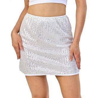 Generic Mini jupe &agrave; paillettes scintillantes pour femme - Tenue de f&ecirc;te pour soir&eacute;e rave, festiva, club, f&ecirc;te, club, soir&eacute;e, vacances, d&icirc;ner, rendez-vous, Arg