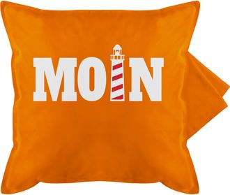 Shirtracer Kissenbezug - Statement - Moin mit Leuchtturm I - 50 x 50 cm - Orange - muschelkissen statement-kissen statements hamburg baumwollkissen maritime kiss