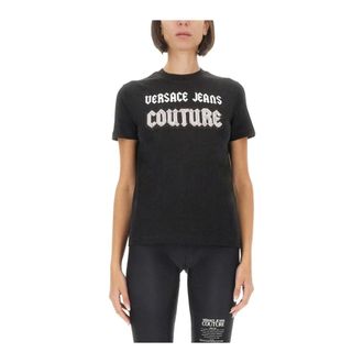 Versace Jeans Couture Femme, Tops, Noir, Taille: 38 FR Embellished Logo T-Shirt