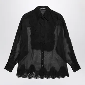 Dolce & Gabbana Smokinghemd aus Organza mit Spitze in Schwarz