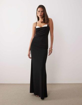 Asos Maxikleid in Schwarz mit schmalen Tr&auml;gern und Brustpartie mit Polka Dots-Bunt