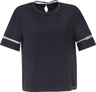 Fabiana Filippi Blouse &agrave; manches courtes en satin de soie avec empi&egrave;cements transparents
