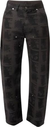Rassvet Homme, Jeans, Noir, Taille: S Flowers Fake Double Knee Pantalons