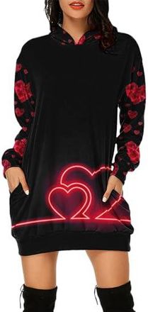 Generic 2026 Sweat &agrave; capuche d&eacute;contract&eacute; avec poches pour femme Motif coeur, Rouge, 3XL