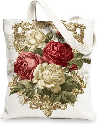 Generic Sacs fourre-tout vintage en toile à motif floral élégant, sacs de courses réutilisables, légers et lavables avec bandoulière pour salle de sport, voya