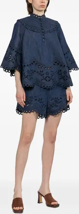 Zimmermann Broderie Anglaise Denim Shorts - Navy