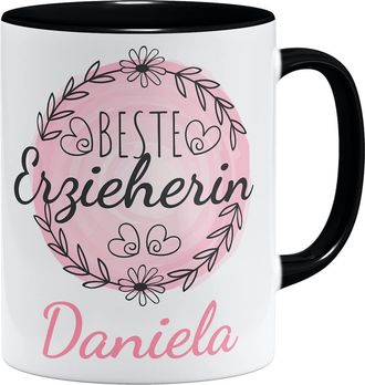 OM3 Beste Erzieherin Kaffee-Tasse als Danke zum Abschied personalisierte Geschenke Namen personalisierbar | Keramik Becher | 11oz 325ml | Beidseitig Bedru