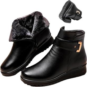 Generic Bottines en cuir avec boucle pour femme, plateforme orthop&eacute;dique, antid&eacute;rapantes, fermeture &eacute;clair lat&eacute;rale, talon &eacute;pais, bottes de neige chaudes, bot