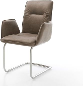 DELIFE Freischwinger Vinja-Flex Mikrofaser Taupe Vintage Freischwinger rund Edelstahl, Esszimmerstühle