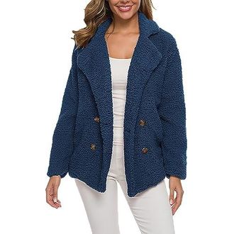 Generic Veste en peluche pour femme, manteau en polaire Sherpa pour femme, vêtement dextérieur uni, cardigan ample à boutons rabattables, vêtements dextérieur