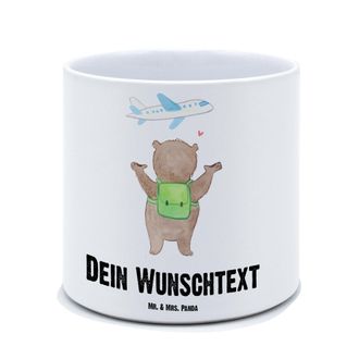 Mr. & Mrs. Panda Personalisierter XL Blumentopf B&auml;r Flugzeug - Personalisierte Geschenke, Geschenk Frauen, Rustikaler Personalisiert, Beton Gro&szlig; Mit Namen, Liebe, Aus 