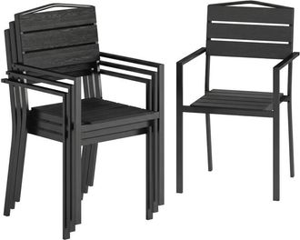 OUTSUNNY Lot de 4 chaises de jardin - Outsunny - empilables avec accoudoirs - m&eacute;tal et HDPE - noir