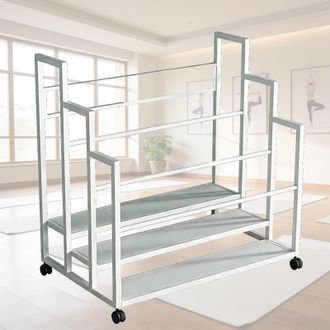 Generic Aufbewahrungsregal for Yogamatten, Organizer for Heim-Fitness-Zubeh&ouml;r mit R&auml;dern Metalllagerregal Gro&szlig;e Kapazit&auml;t Platzsparend for Kurzhanteln(White -