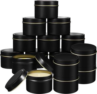 BESPORTBLE SAFIGLE 24 St&uuml;ck Teiliges Schwarze Runde Kerzendosen aus Langlebigem Wei&szlig;blech mit Deckel Luftdicht Verschlie&szlig;bar f&uuml;r Duftkerzen DIY Kerzenherstellung