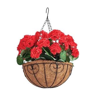 Mikasa Mikasa K&uuml;nstliche h&auml;ngende Blumenpflanze mit roten Blumen, Geranien, k&uuml;nstliche Gr&uuml;npflanze, realistische Kunststoff-H&auml;ngekorbpflanze, k&uuml;nstliche H&auml;ng