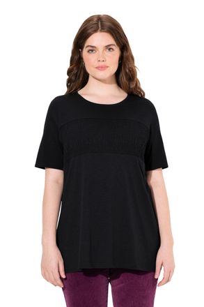 Ulla Popken Damen große Größen Übergrößen Plus Size T-Shirt, Smokstreifen, Rundhals, Halbarm, Biobaumwolle schwarz 46+ 830148130-46+