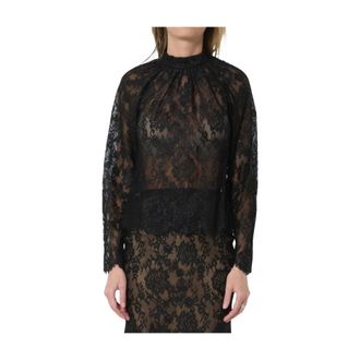 Self Portrait Femme, Blouses et Chemises, Noir, Taille: 36 FR Blouse en dentelle &agrave; col montant
