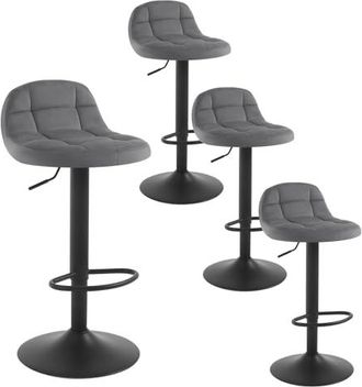 Woltu Tabouret de Bar en Velours Lot de 4 Tabouret de Comptoir Tabouret Haut Hauteur Réglable Pivotant à 360° Dossier Repose-Pieds Hauteur du Siège 60-82cm 