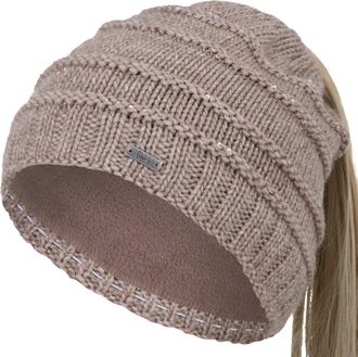 Faera Damen Winterm&uuml;tze Zopfm&uuml;tze Zopfloch Loch Zopf Beanie M&uuml;tze Strickm&uuml;tze 72, Farbe:Braun