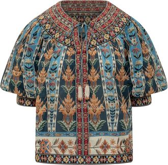 Farm Rio Farm Rio, Femme, Blouses et Chemises, Bleu, Taille: 40 FR Blouse Brod&eacute;e &agrave; Nouer sur le Devant