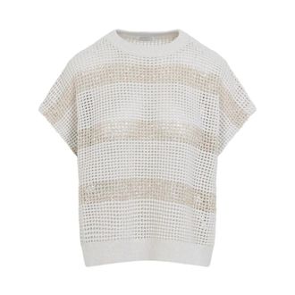 Brunello Cucinelli Femme, Pulls, Multicolore, Taille: 38 FR Haut Tricot&eacute; Ray&eacute;