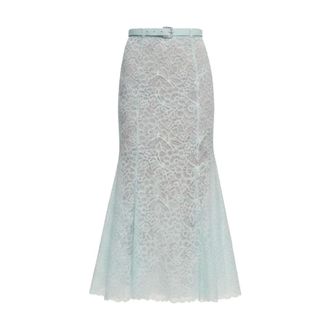 Self Portrait Femme, Jupes, Vert, Taille: 40 FR Jupe Midi avec Dentelle Florale
