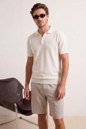 Trendyol MAN Herren Ecru Einfarbig Kurz Regular Fit Poloshirts