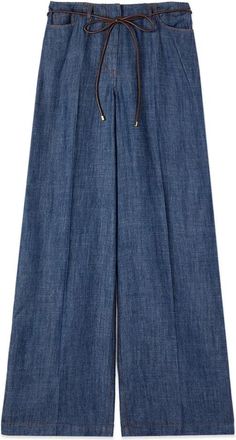Oltre Femme, Jeans, Bleu, Taille: 38 FR Pantalon Palazzo &agrave; jambes larges avec effet denim