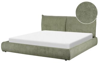 Beliani Polsterbett Cord gr&uuml;n/olivgr&uuml;n 180 x 200 cm mit gepolstertem Kopfteil Vinay