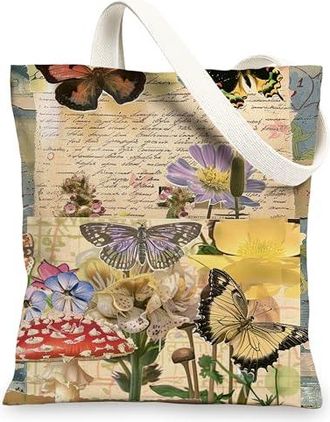 Generic Sac fourre-tout vintage en toile avec imprimé papillon artistique, sac à provisions réutilisable, léger et lavable avec bandoulière, multicolore, 13x1