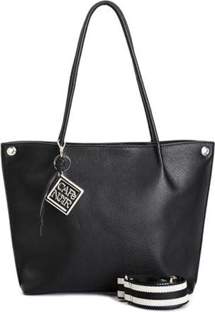 Caf&egrave;noir Sac Cabas En Tissu Grain&eacute; Avec Bandouli&egrave;re Amovible En Ruban, Pour Femme, Couleur Noir, Taille Taille Unique