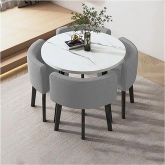 Generic Esstisch mit 4 St&uuml;hlen, modernes rundes Tisch-St&uuml;hle-Set, Balkon-Wohnzimmer-Esstisch, wasserdicht und Anti-Macchia, for kleine R&auml;ume(17)