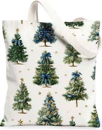 Generic Sacs fourre-tout en toile motif sapin de No&euml;l, sacs de courses r&eacute;utilisables, sacs de courses rustiques, l&eacute;gers et lavables pour salle de sport, ext&eacute;r