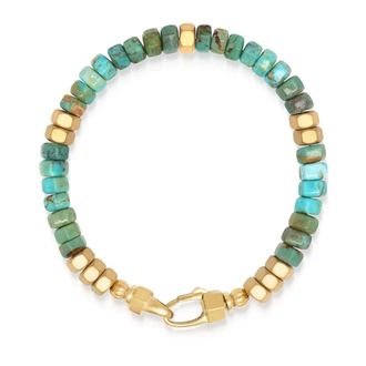 Nialaya Homme, Accessoires, Jaune, Taille: XL Mens Hexagon Beaded Bracelet with Green Turquoise and Gold