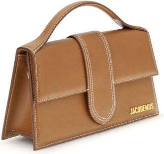 Jacquemus Womens Structured Calf Leather Top Handle Bag Brown Bos