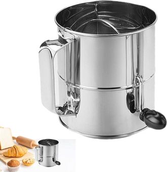 Generic Mehlsieb, Backsieb, Zucker-Shaker aus Edelstahl, mit Kurbel zum Backen von Kuchen, Kuchen, Cupcakes und Desserts