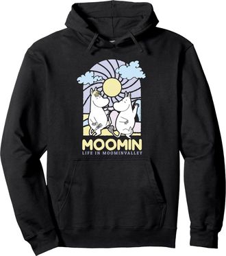 Moomin Life In Moominvalley Buntglas-Stil, dunkel Pullover Hoodie