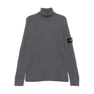Stone Island Homme, Pulls, Gris, Taille: XL Ribbed Knit Turtleneck