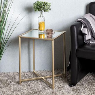 M&S Collection M&s - Table dappoint carr&eacute;e 39x53 cm en verre et m&eacute;tal dor&eacute;