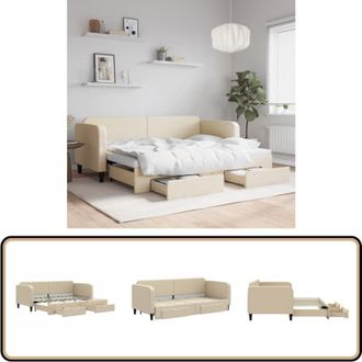 vidaXL Tagesbett Ausziehbar mit Schubladen Creme 80x200 cm Stoff - Sofa Bett - Schlafcouch - Gästebett - Tagesbett - Wohnzimmer Möbel