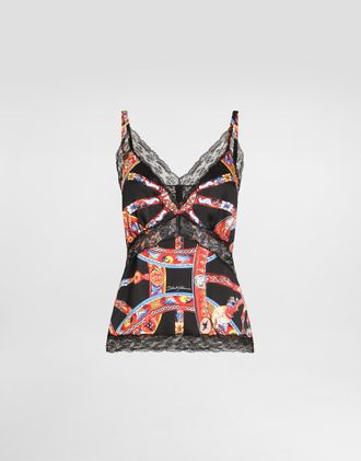 Dolce & Gabbana Top Aus Seidensatin Mit Carretto-print - Frau Blusen Und Tops Multicolor 42