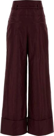 Fendi Wide-Leg Silk Trousers - Red