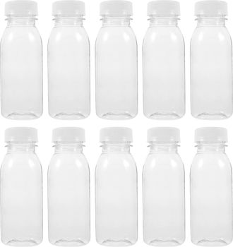 Angoily Transparente Kunststoffflaschen für Milch, 10 Stück, 200 ml, praktische Aufbewahrungsflaschen mit Lids Drink Juice Beverage Transparenter Aufbewahrung
